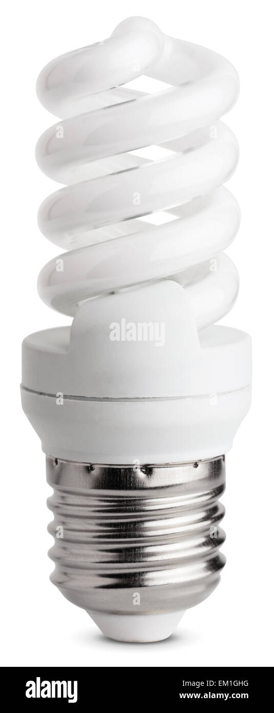 Close up of a fluorescent light bulb, isolated on white background with ...