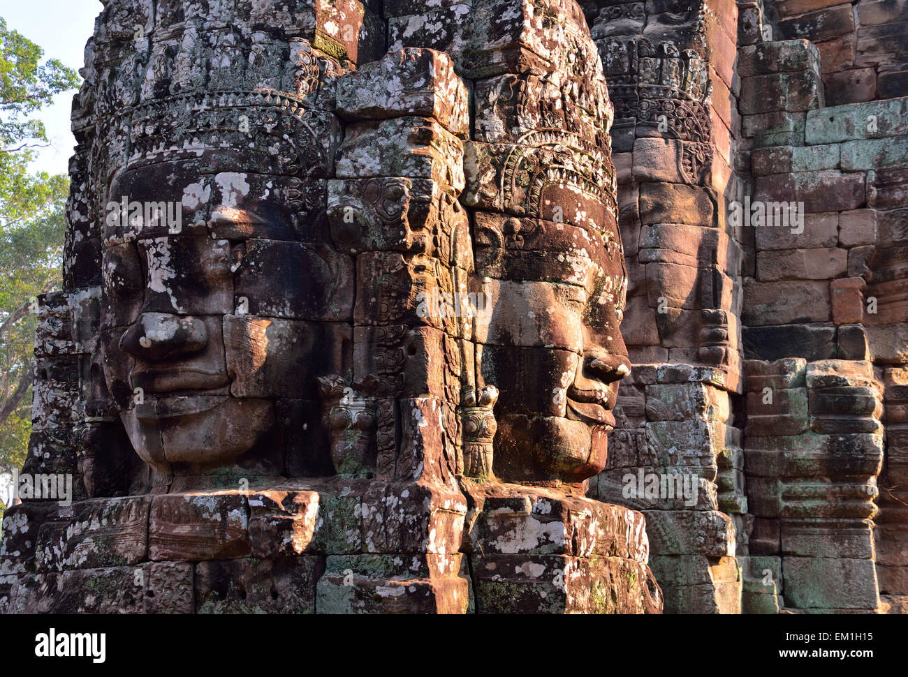 Faces in ancient Bayon Temple located in Angkor Thom, Angkor Wat temple ...