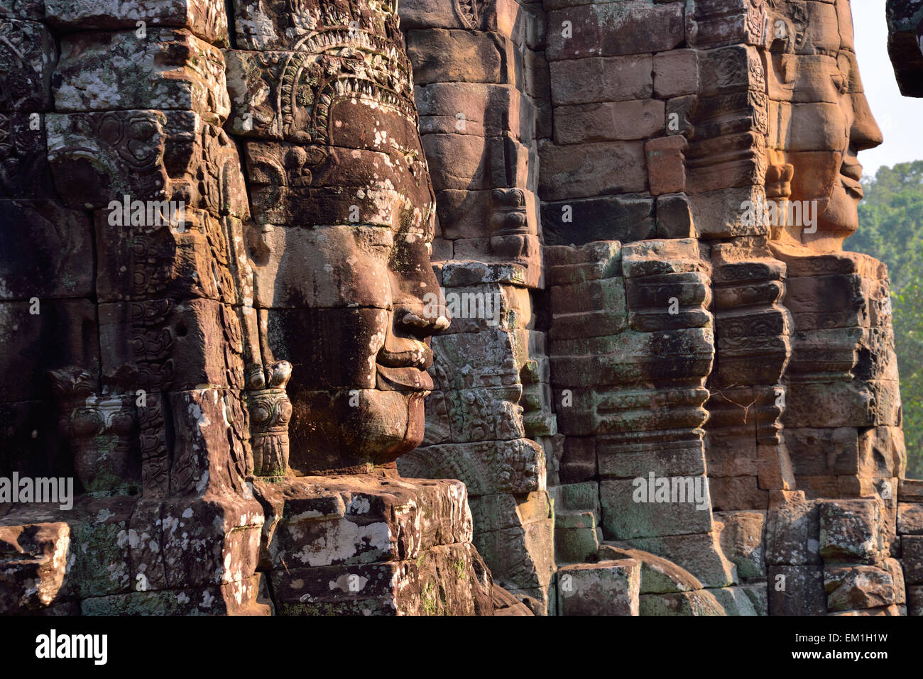 Faces in ancient Bayon Temple located in Angkor Thom, Angkor Wat temple ...