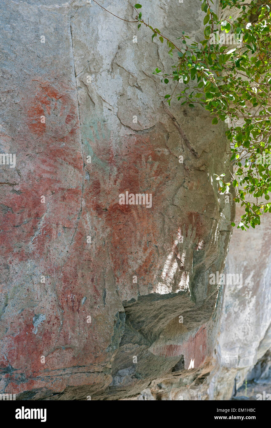 Prehistoric hand stencils. Muro de las Manos (wall of the hands). Villa ...