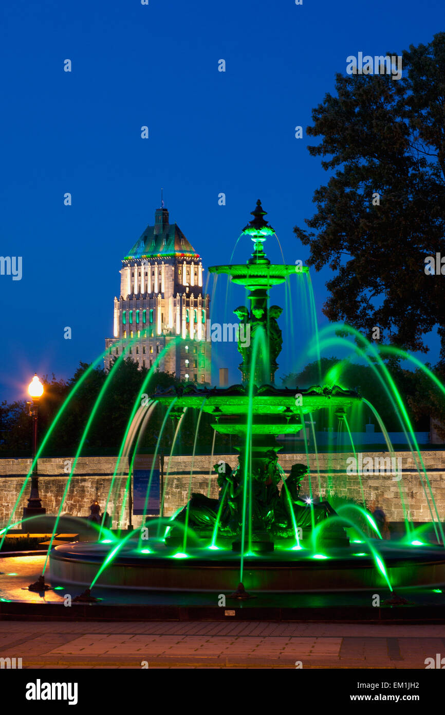 Tourny Fountain And The Price Building; Quebec City, Quebec, Canada ...