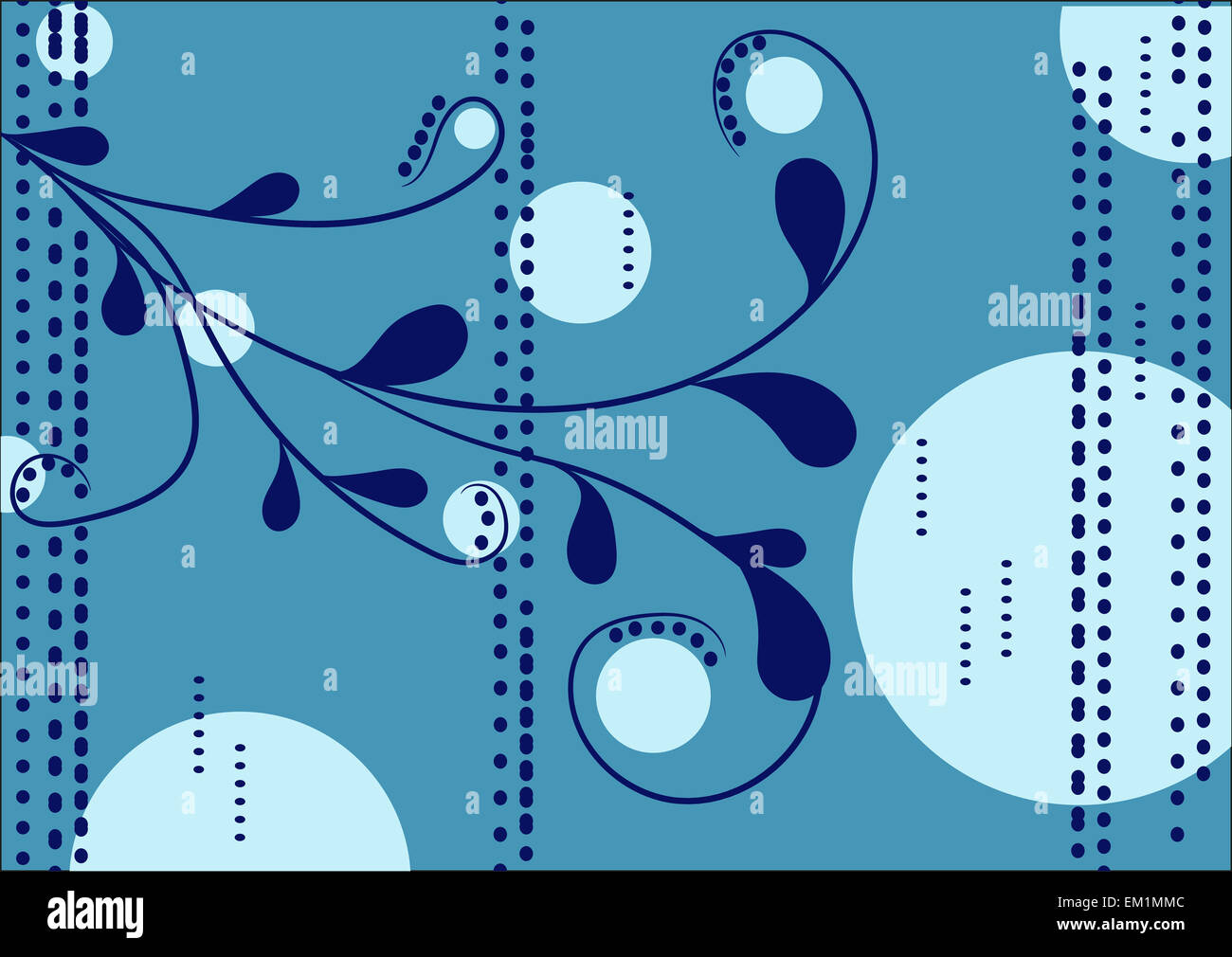 Blue sprigs and white circles on a blue background Stock Photo - Alamy