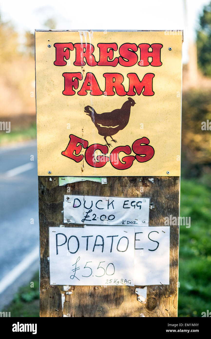 Fresh Farm Eggs Sign Stock Photo - Alamy