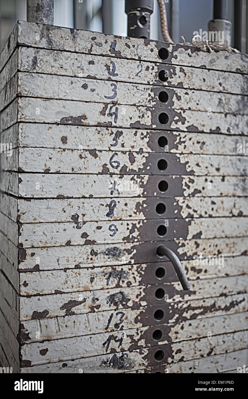 Part of old rusty gym machine(bar weights Stock Photo - Alamy