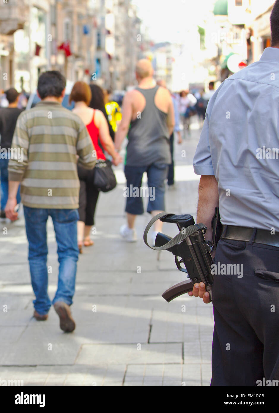 Armed Guard Picking Up Money From A Retail Store; Instanbul Turkey ...