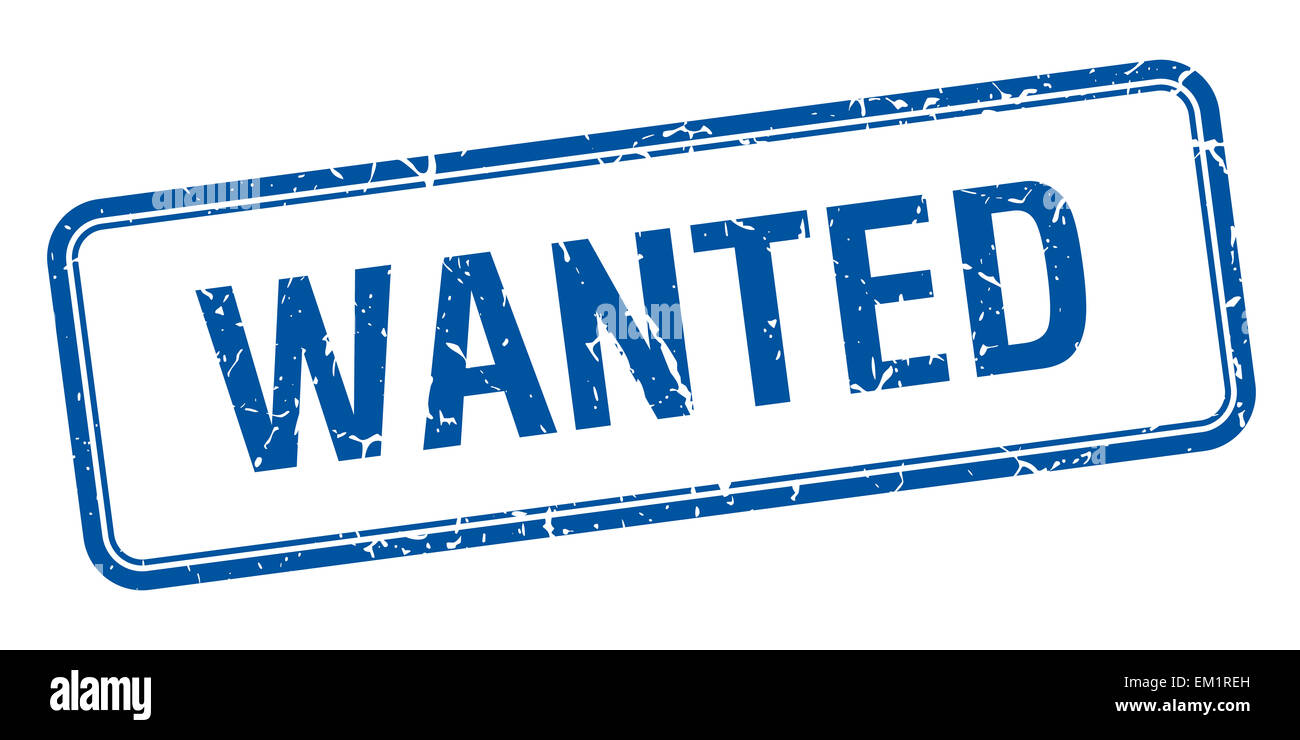 wanted blue square grungy vintage isolated stamp Stock Photo - Alamy