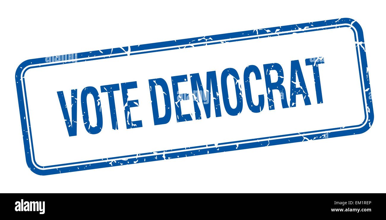 vote democrat blue square grungy vintage isolated stamp Stock Photo - Alamy