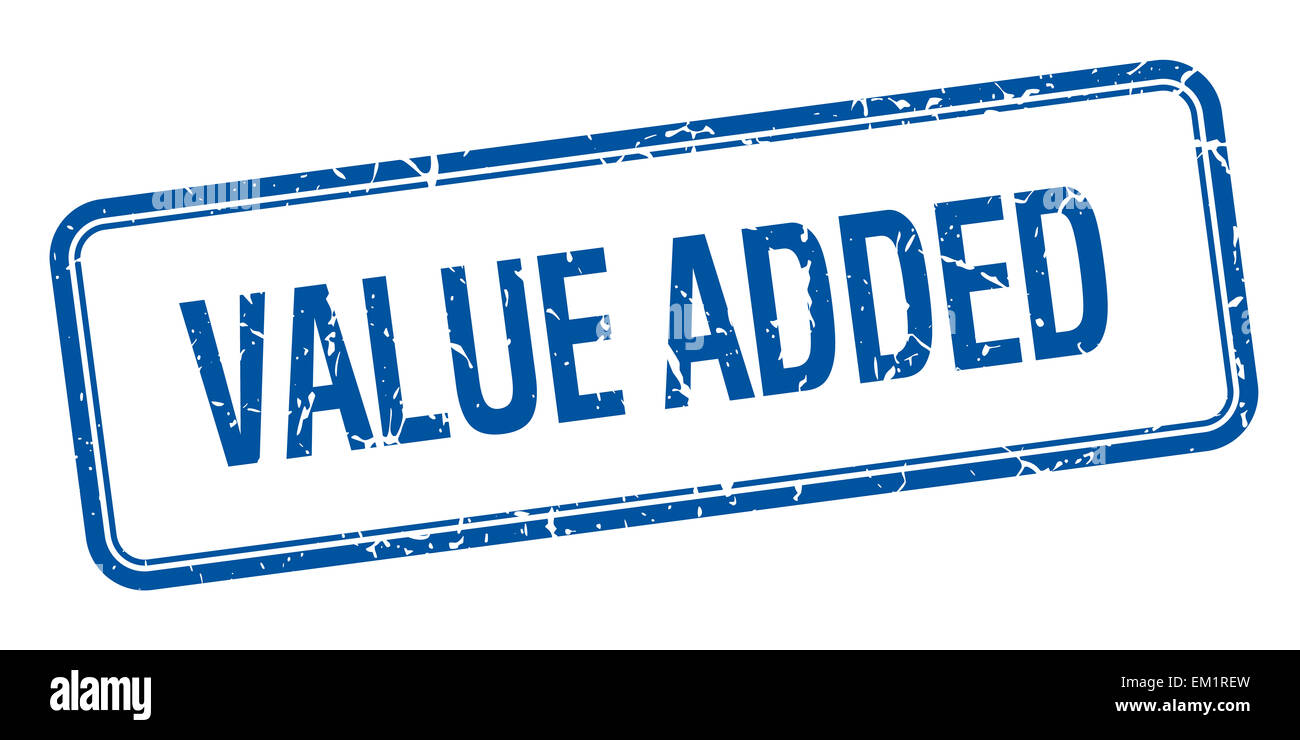 value added blue square grungy vintage isolated stamp Stock Photo - Alamy