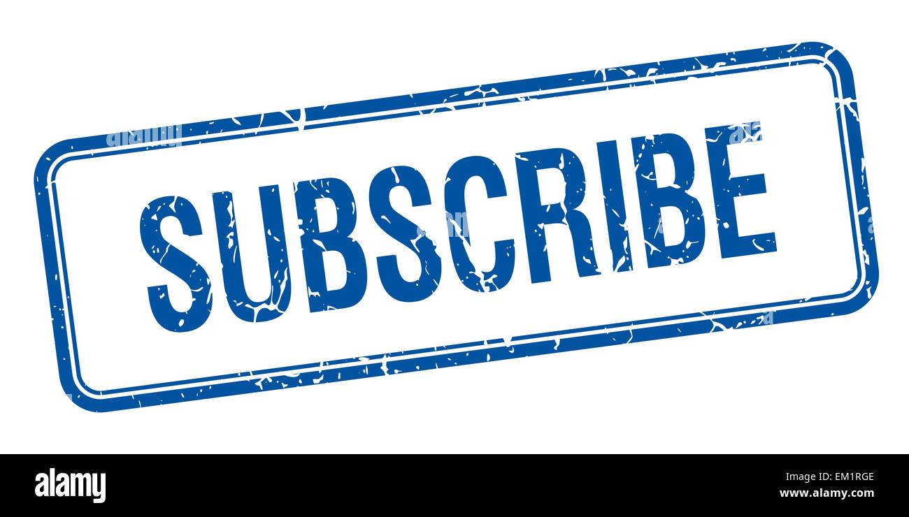 subscribe blue square grungy vintage isolated stamp Stock Photo - Alamy