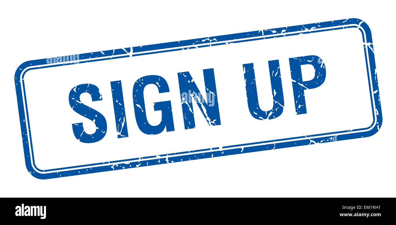sign up blue square grungy vintage isolated stamp Stock Photo - Alamy