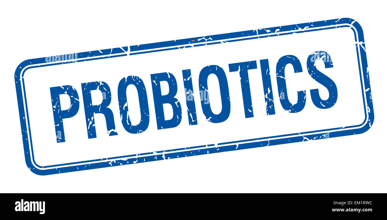 probiotics blue square grungy vintage isolated stamp Stock Photo - Alamy
