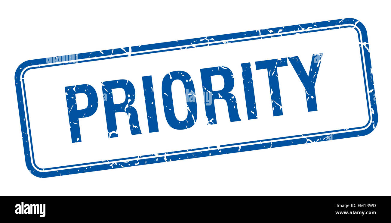 priority blue square grungy vintage isolated stamp Stock Photo - Alamy