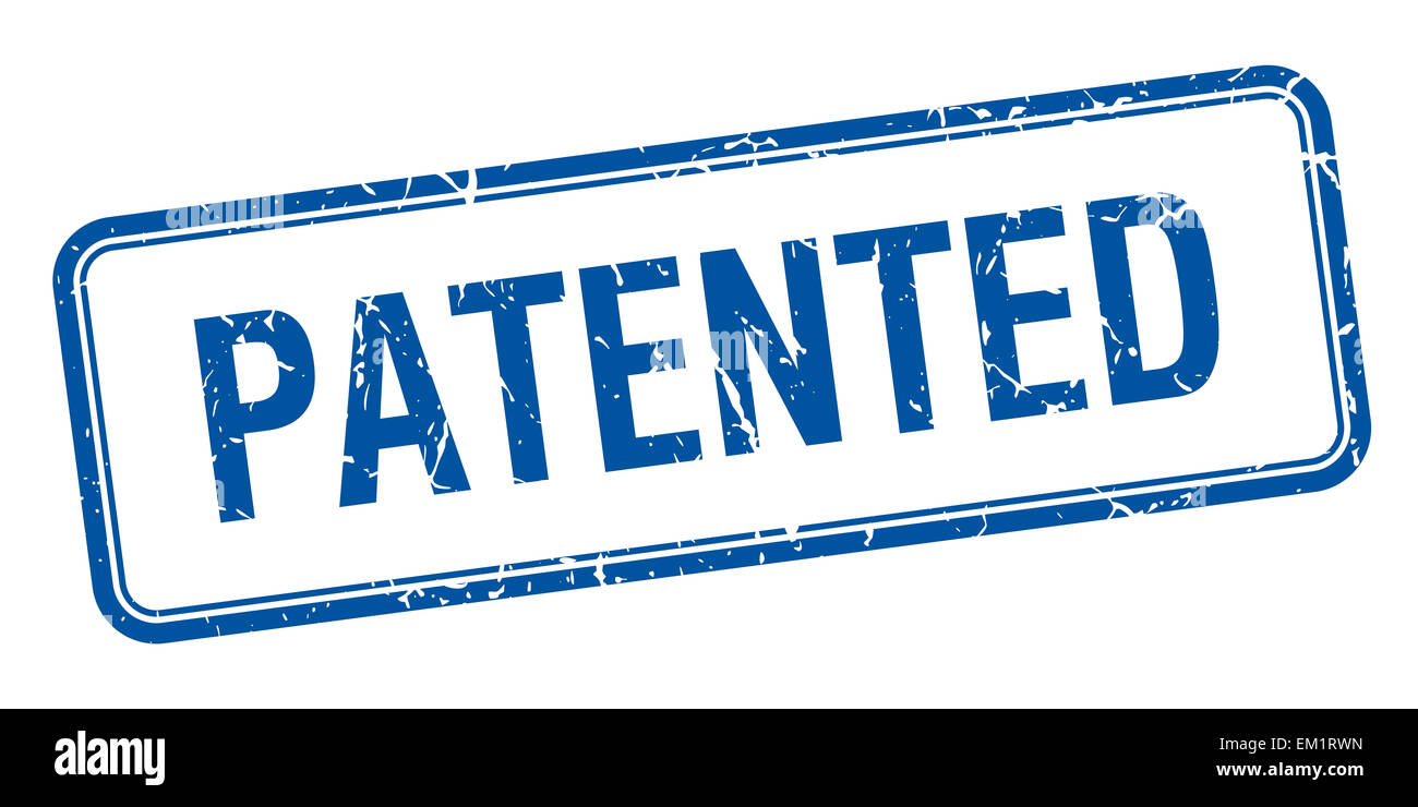 patented blue square grungy vintage isolated stamp Stock Photo - Alamy