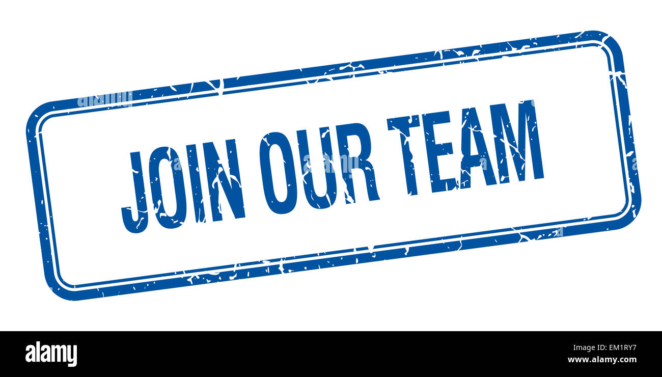 join our team blue square grungy vintage isolated stamp Stock Photo - Alamy
