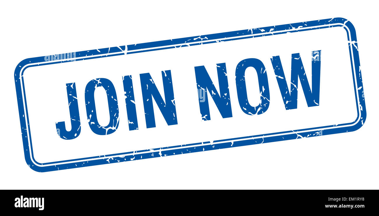 join now blue square grungy vintage isolated stamp Stock Photo - Alamy