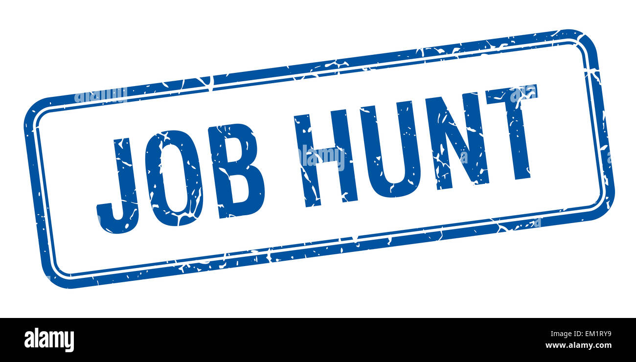 job hunt blue square grungy vintage isolated stamp Stock Photo - Alamy
