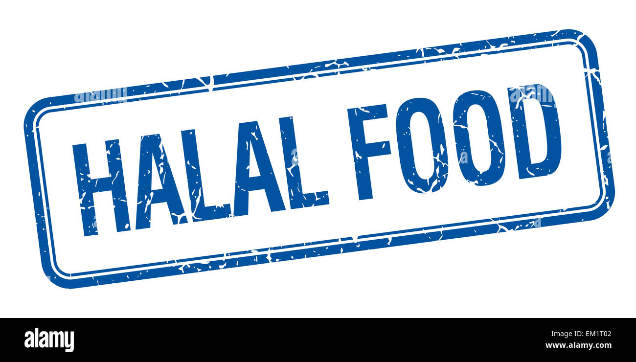 halal food blue square grungy vintage isolated stamp Stock Photo - Alamy
