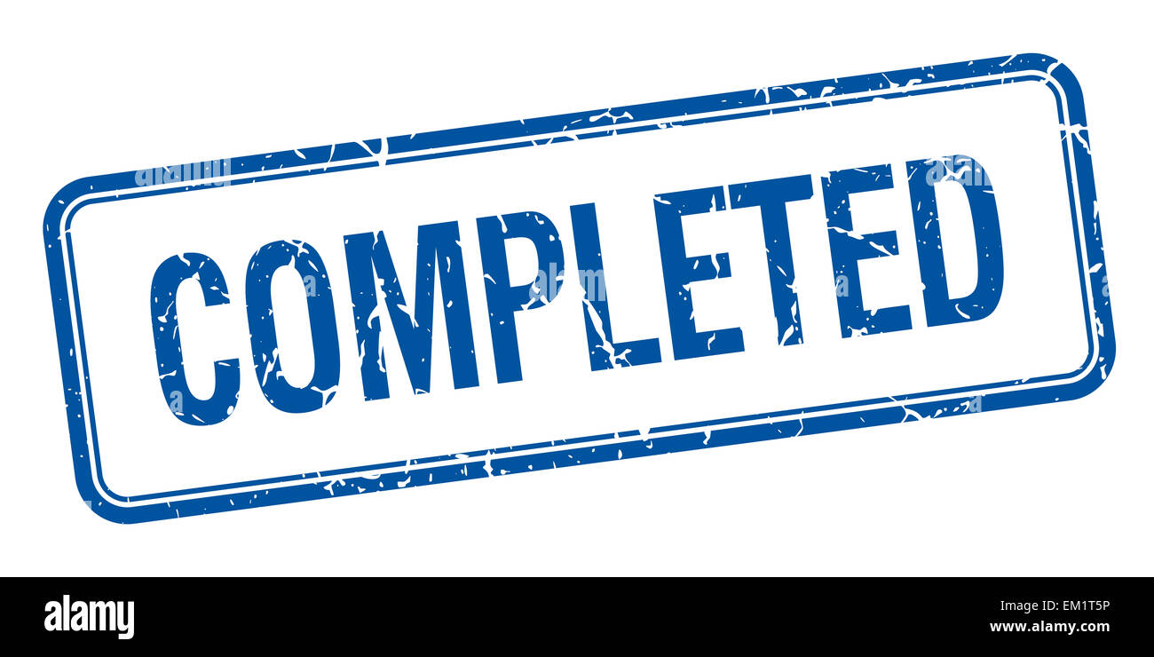 completed blue square grungy vintage isolated stamp Stock Photo - Alamy