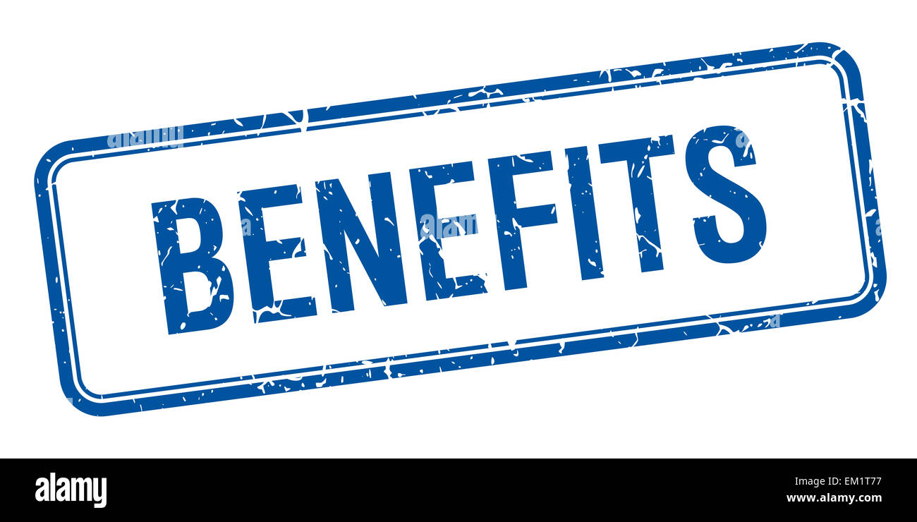 benefits blue square grungy vintage isolated stamp Stock Photo - Alamy