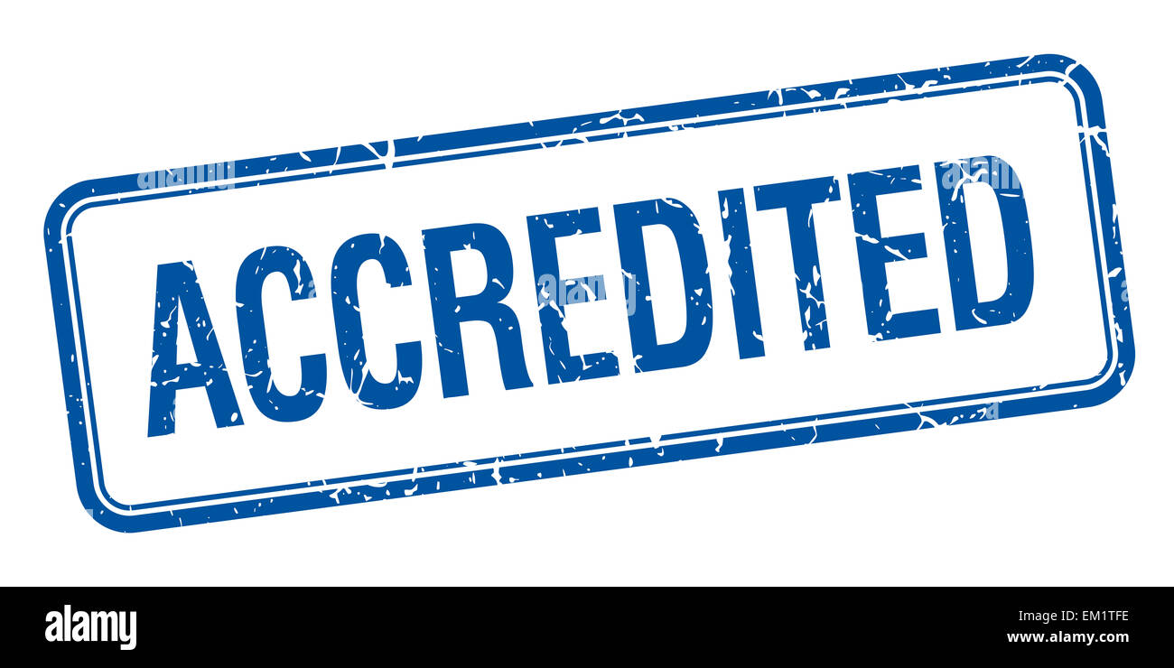 accredited blue square grungy vintage isolated stamp Stock Photo - Alamy