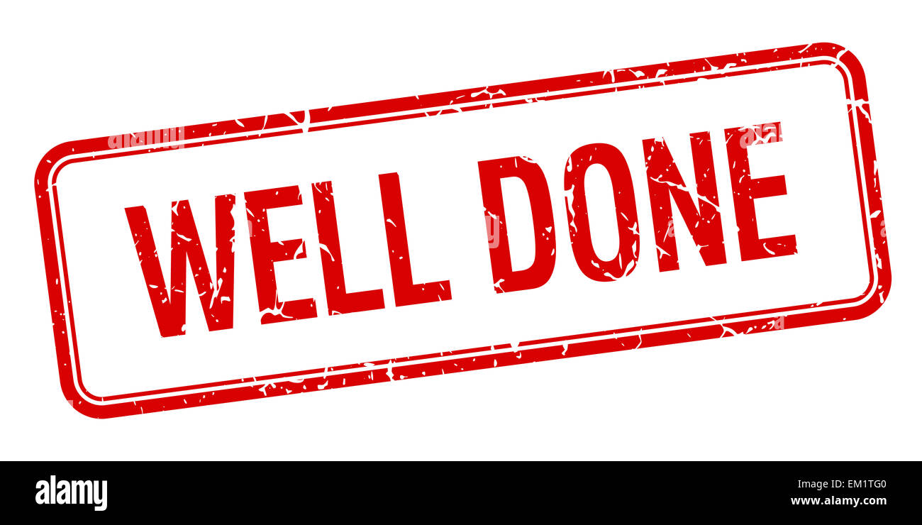 well done red square grungy vintage isolated stamp Stock Photo - Alamy