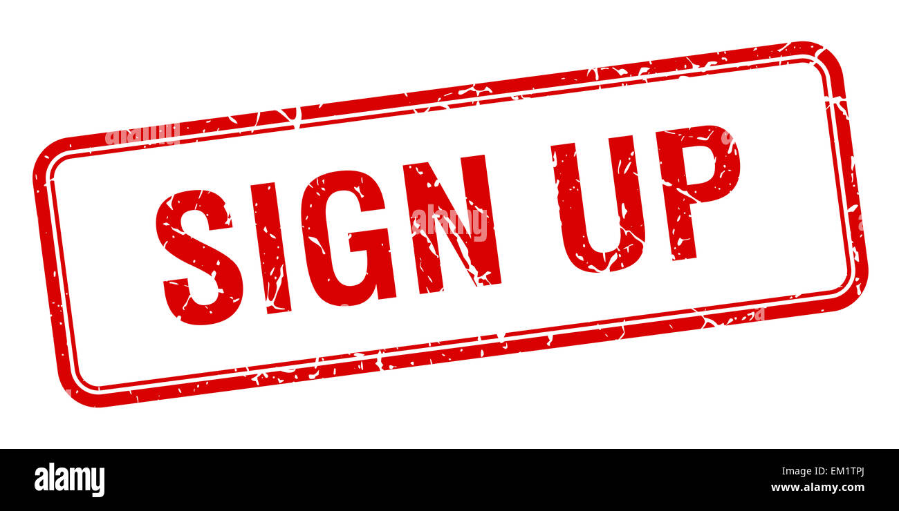 sign up red square grungy vintage isolated stamp Stock Photo - Alamy