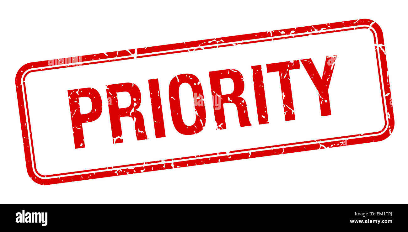 priority red square grungy vintage isolated stamp Stock Photo - Alamy