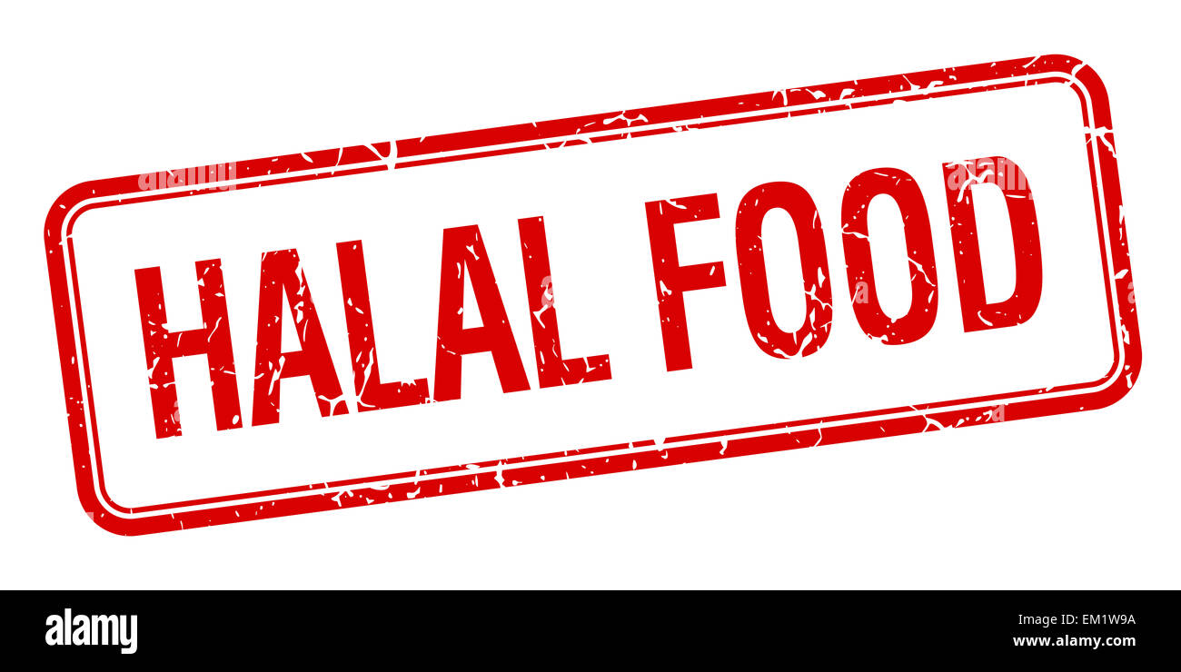 halal food red square grungy vintage isolated stamp Stock Photo - Alamy