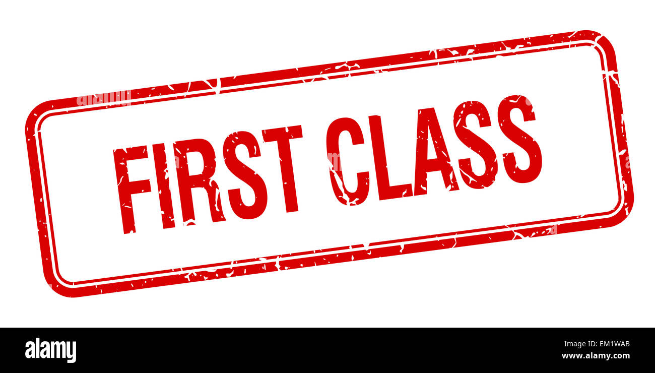 first class red square grungy vintage isolated stamp Stock Photo - Alamy