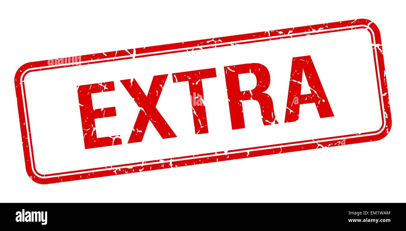 extra red square grungy vintage isolated stamp Stock Photo - Alamy