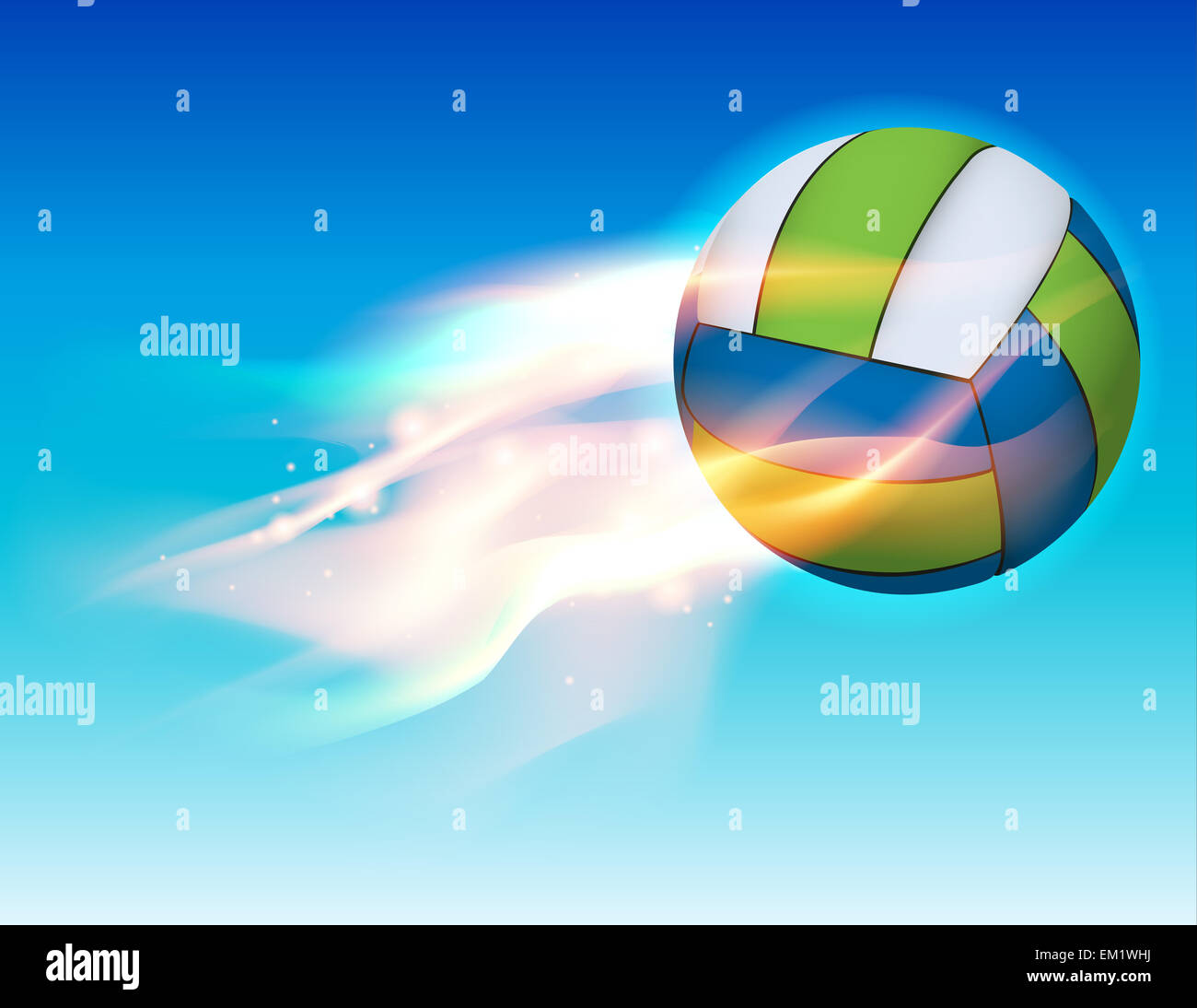 An illustration of a flaming volleyball in the blue sky Stock Photo - Alamy