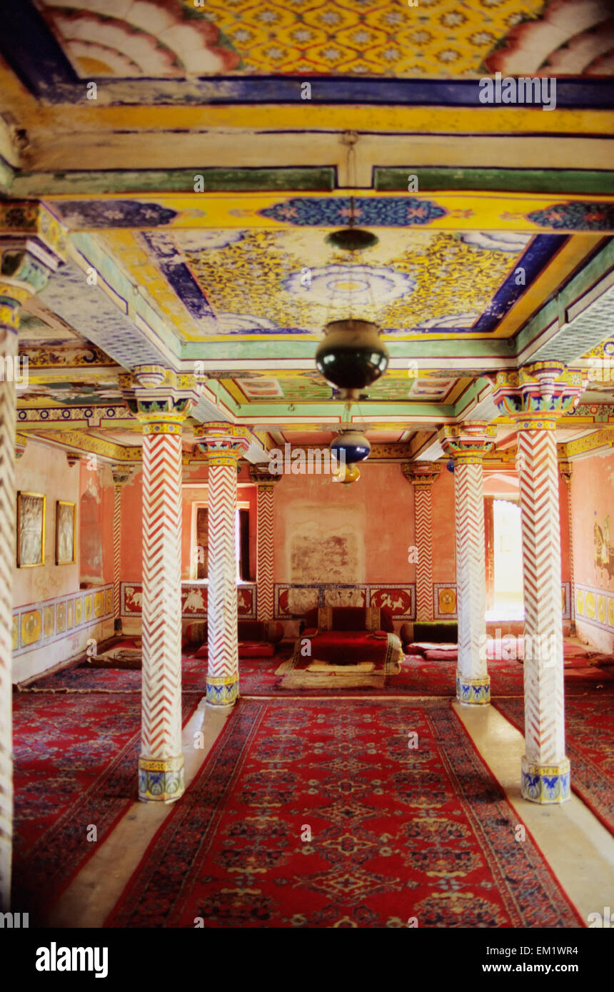 India, Rajasthan, interior of living room; Dungarpur, Juna Mahal Palace ...