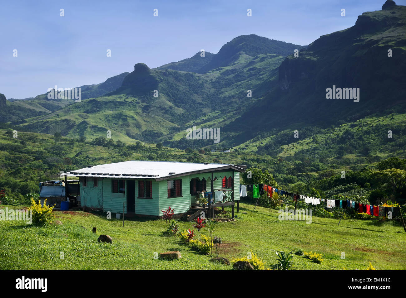 Traditional house of Navala village, Viti Levu island, Fiji Stock Photo ...