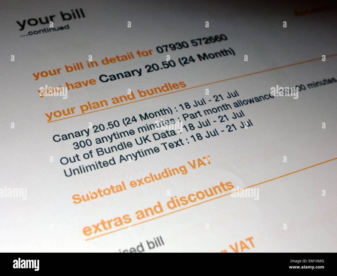 A Monthly Mobile Phone Bill From The Former British Mobile Network