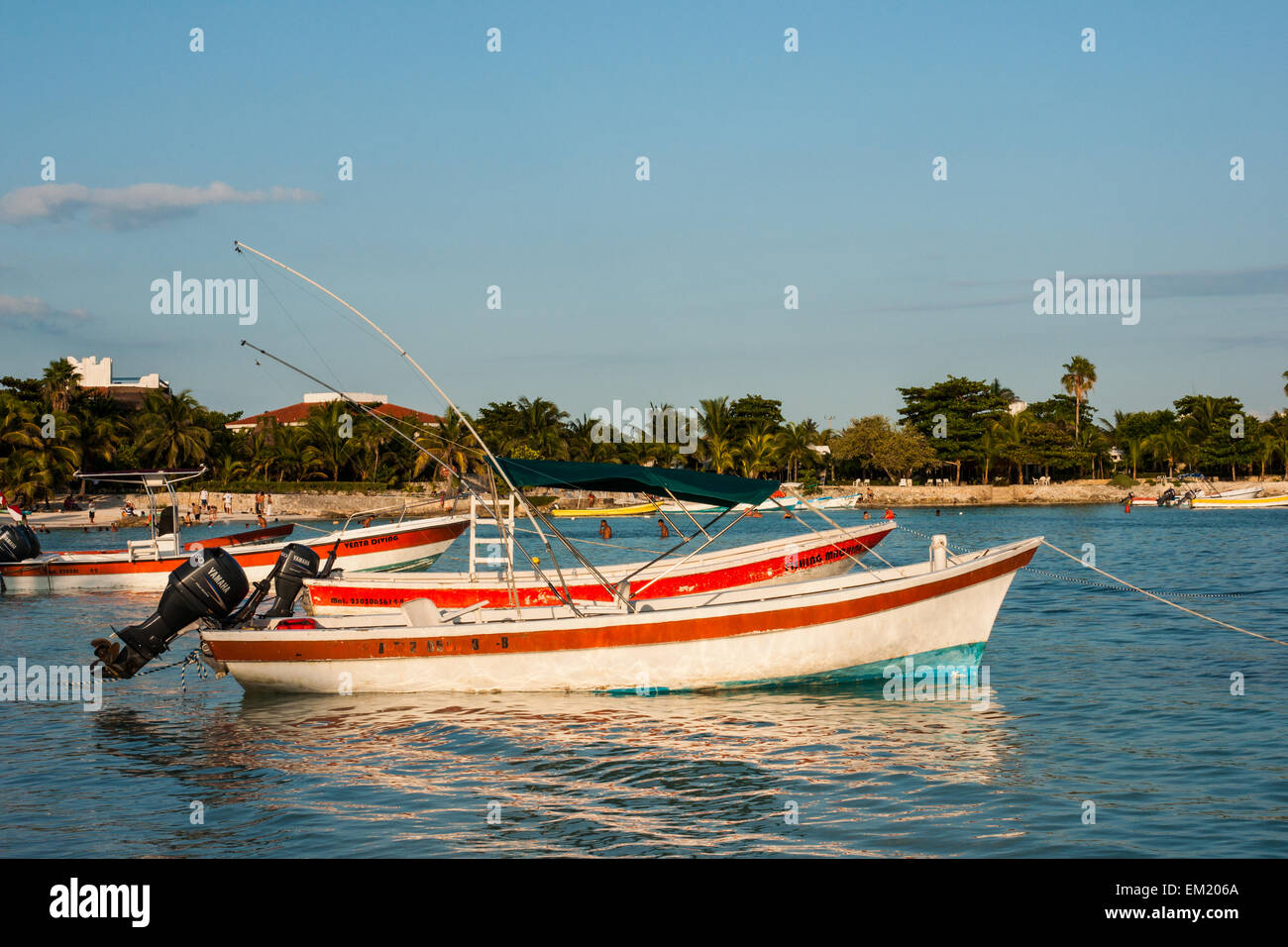 Mexico's Maya Riviera and fishing boats by the ocean Stock Photo - Alamy