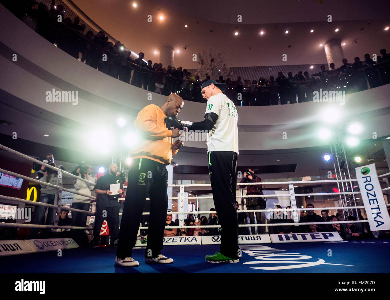 Kiev, Ukraine. 15th April, 2015. Was opened on training Aleksandr Usyk ...