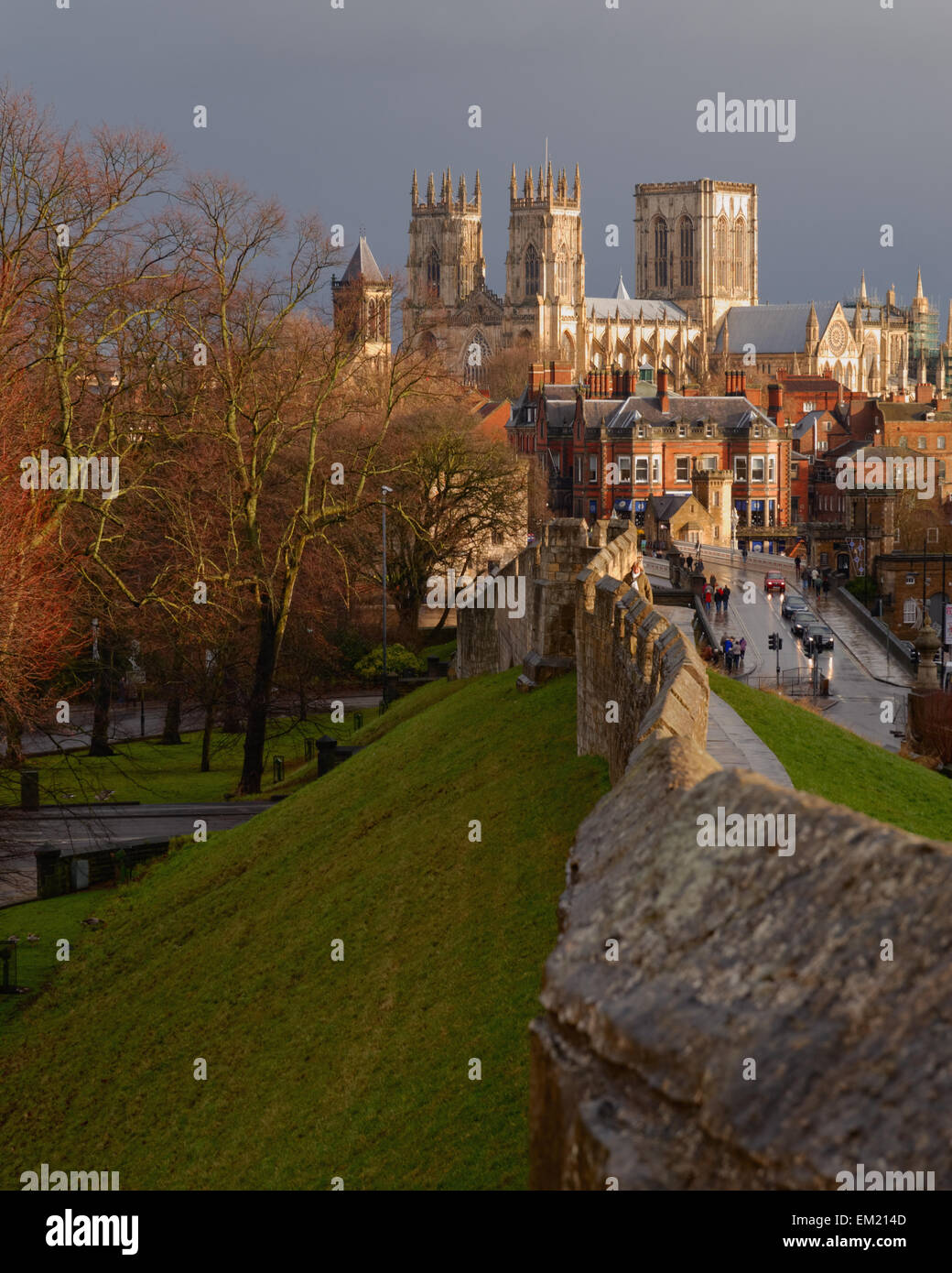 York Minster from the city walls near Lendal Bridge, York, England, UK ...