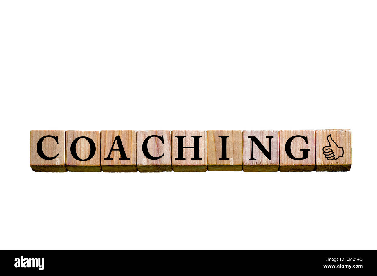 Word COACHING. Wooden small cubes with letters isolated on white ...