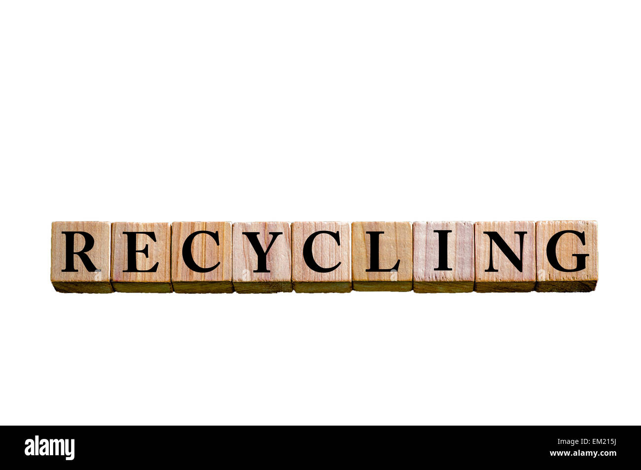 Word RECYCLING. Wooden small cubes with letters isolated on white ...