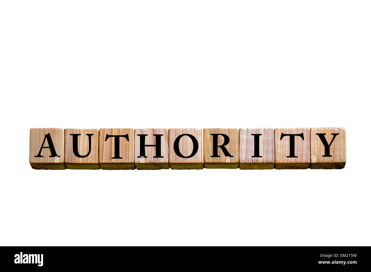 Word AUTHORITY. Wooden small cubes with letters isolated on white ...