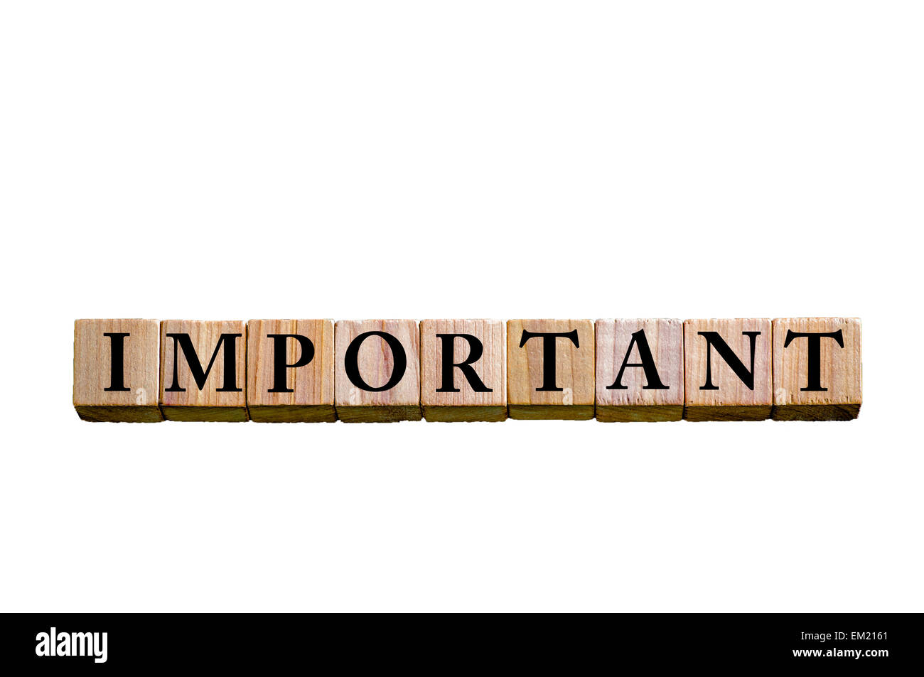 Word IMPORTANT. Wooden small cubes with letters isolated on white ...