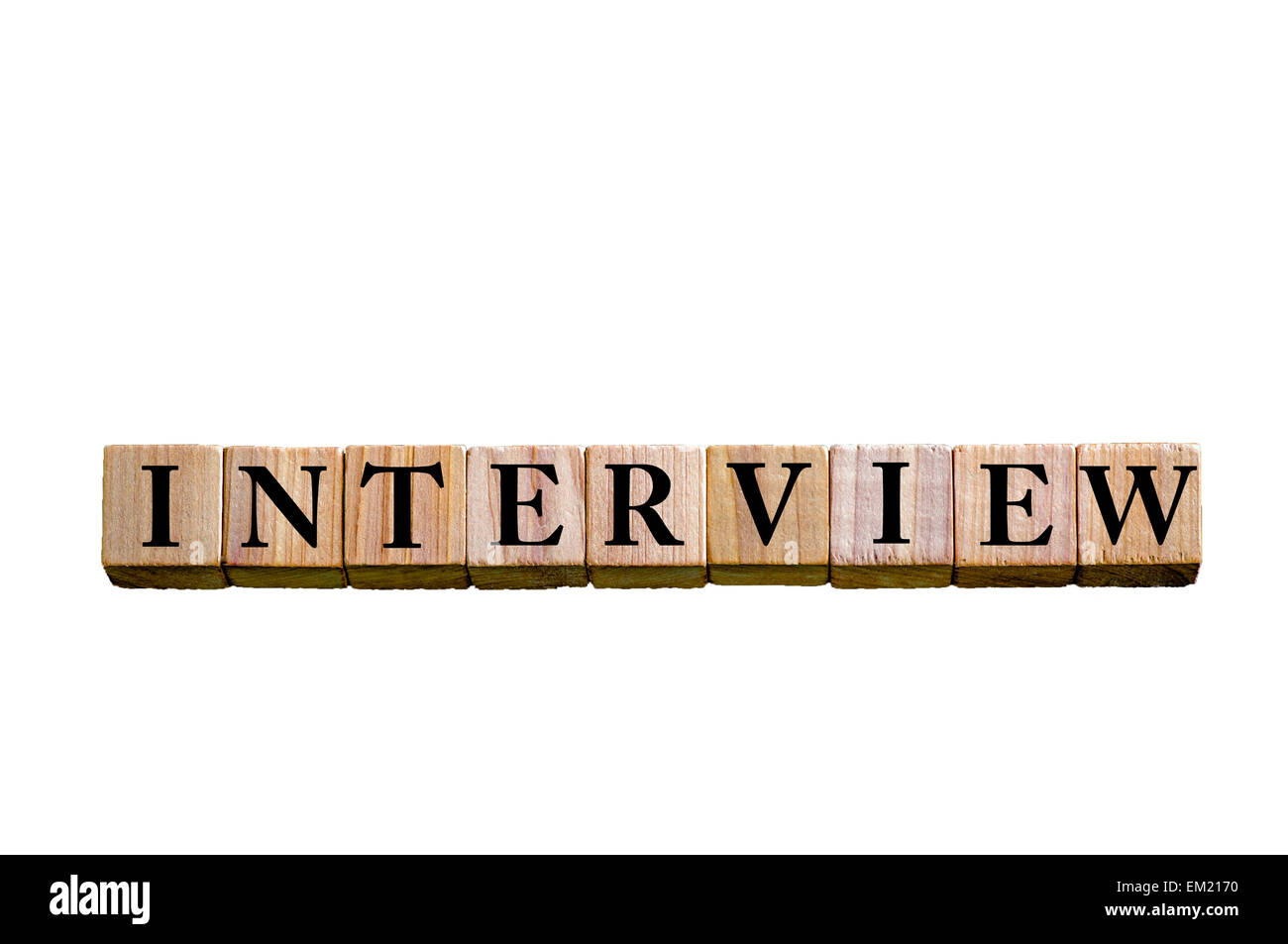 Word INTERVIEW. Wooden small cubes with letters isolated on white ...