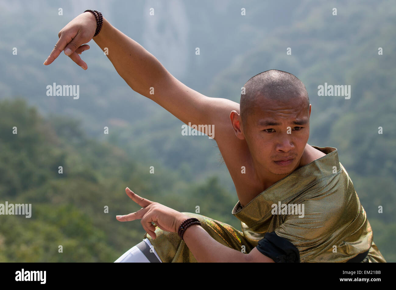 Monks of the Songshan Shaolin Temple perform near Shaoshi Mountain ...