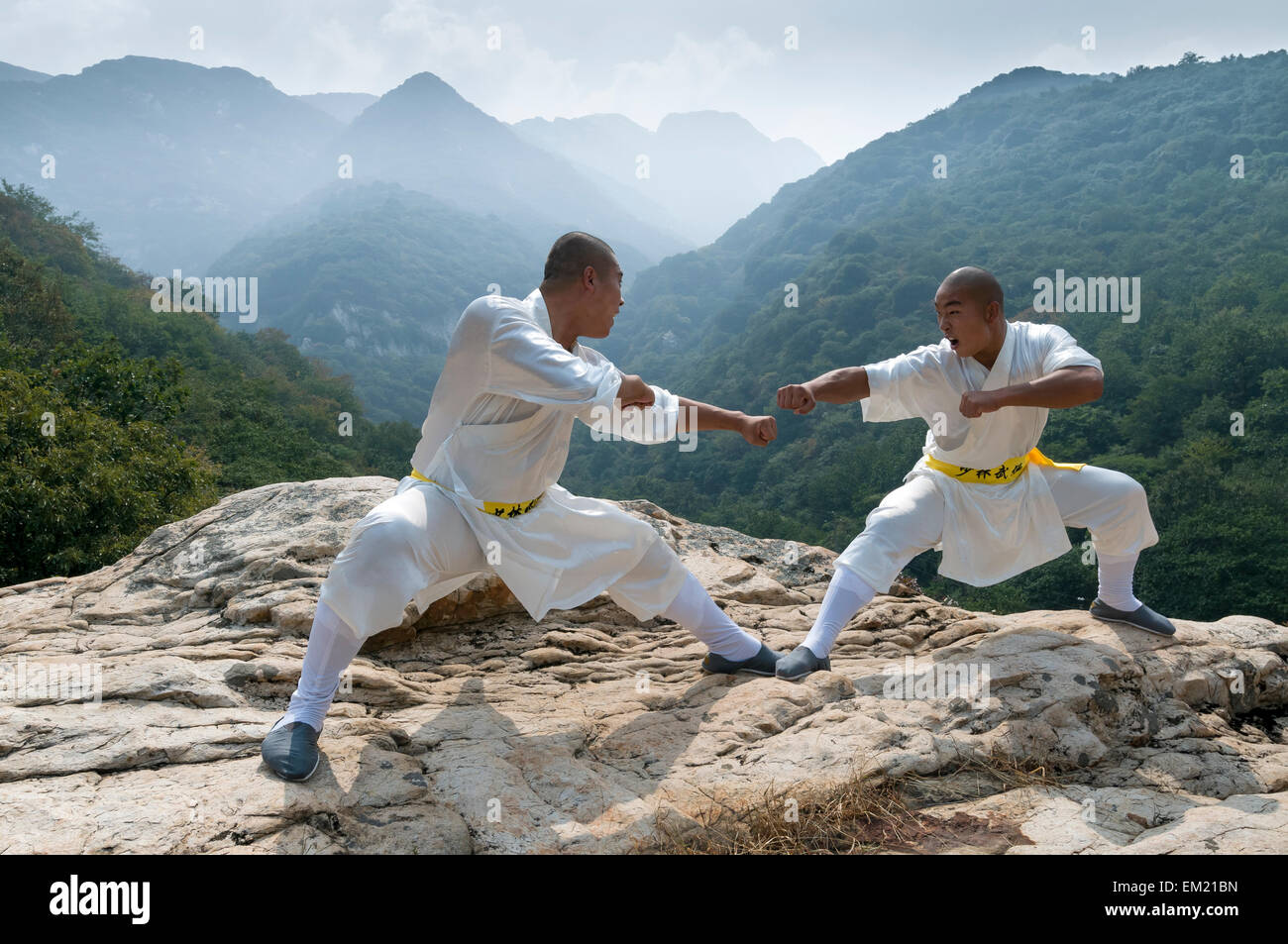 Monks of the Songshan Shaolin Temple perform near Shaoshi Mountain ...