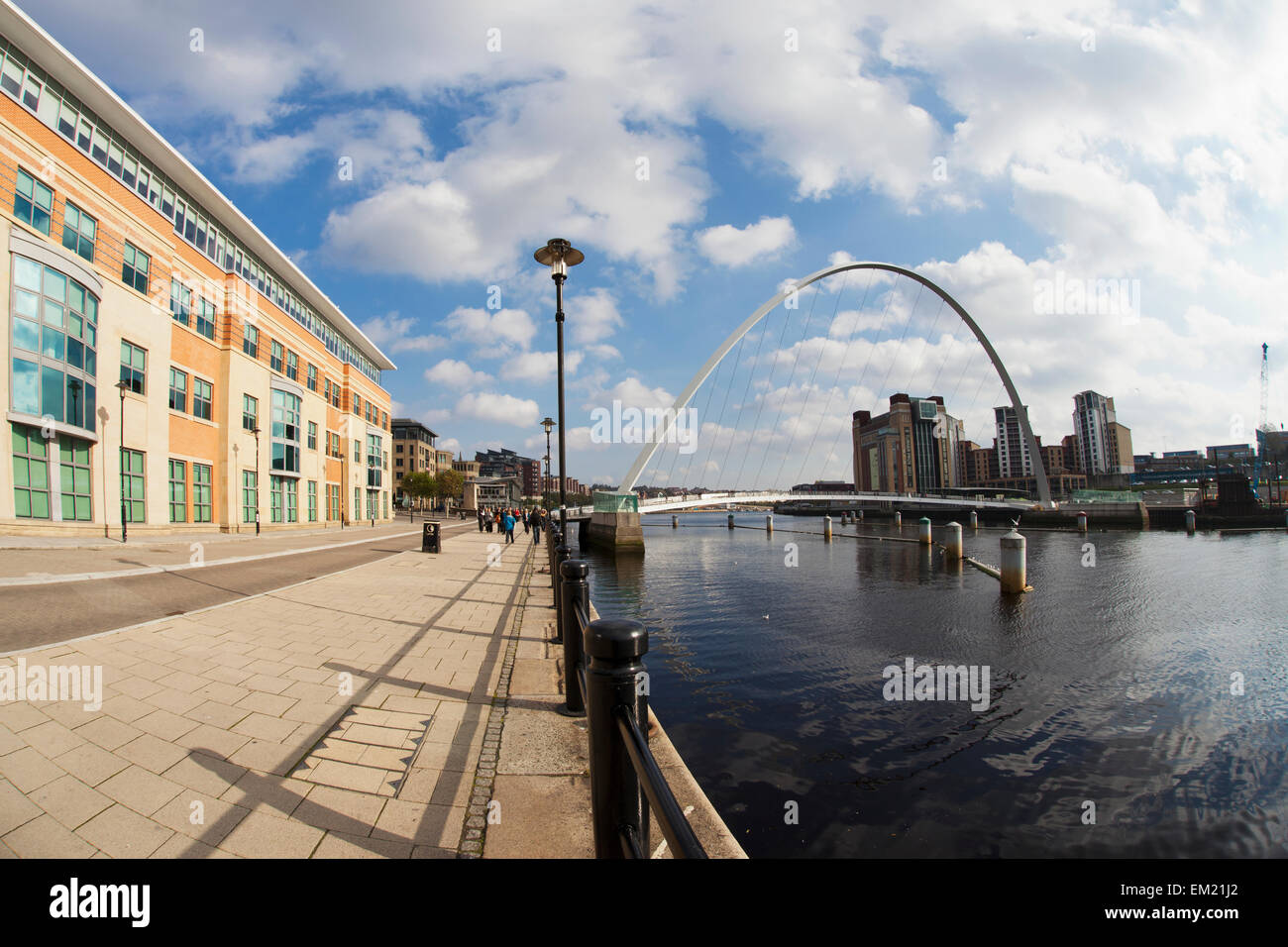 A Promenade And Bridge Crossing The River Tyne; Newcastle ...