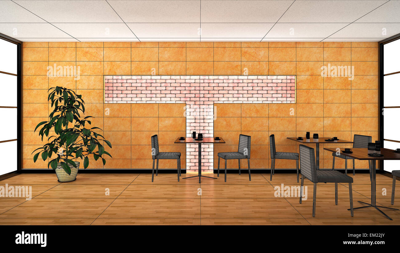 Interior rendering of a bar with textures Stock Photo - Alamy