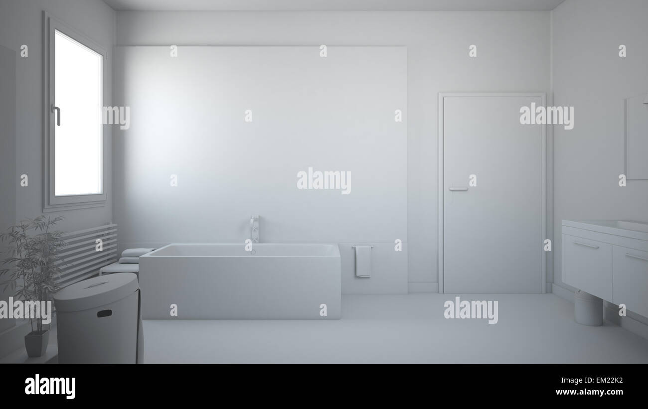 3D interior rendering of a bathroom with furnitures Stock Photo - Alamy