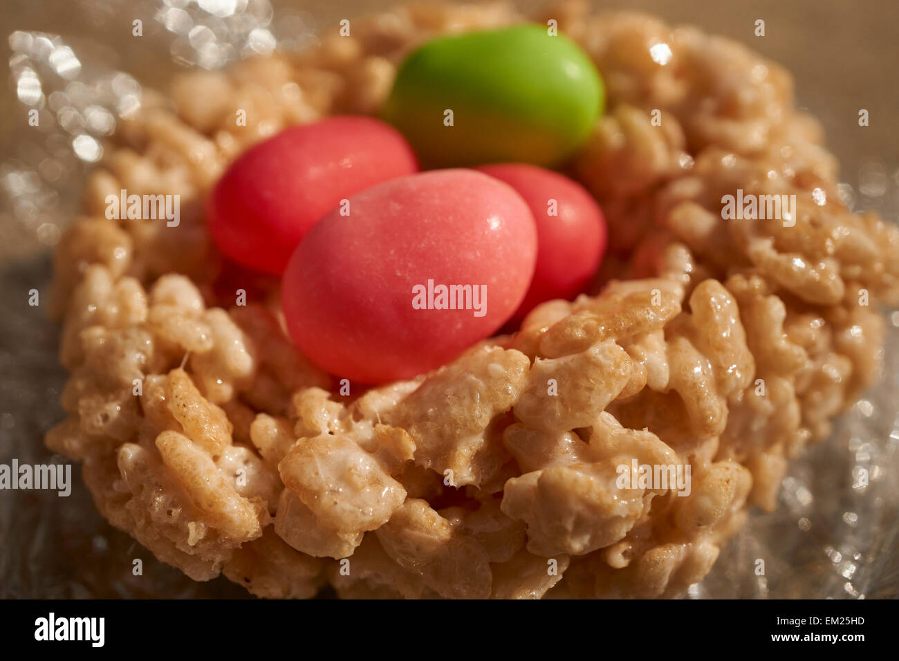 Modern easter candy; puffed rice and sugar easter eggs, at an Amish ...