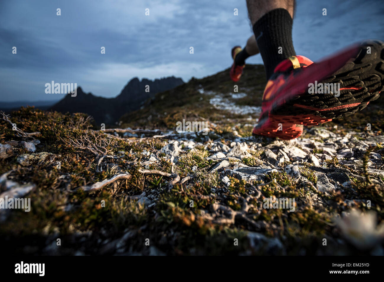 Trail running on mountain ridge Stock Photo - Alamy