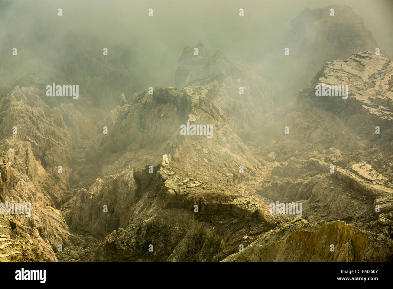 Eroded volcanic landforms of Kawah Ijen volcano, Banyuwangi, Java ...